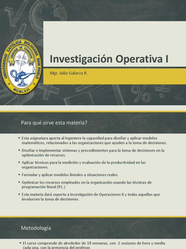 Investigación Operativa I - T1 Diapositivas PDF | PDF | La ...