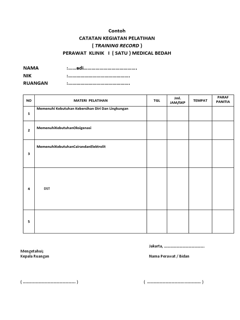 Contoh Training Record | PDF