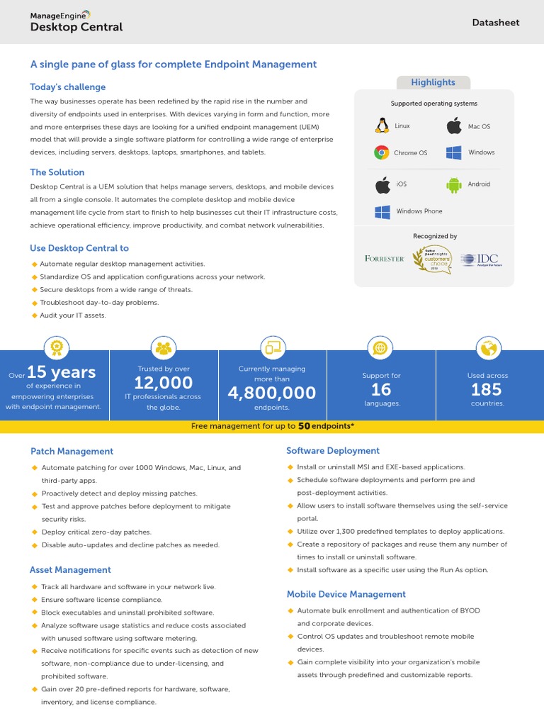 ManageEngine Desktop Central Administration Overview | PDF | Operating System | Mobile App