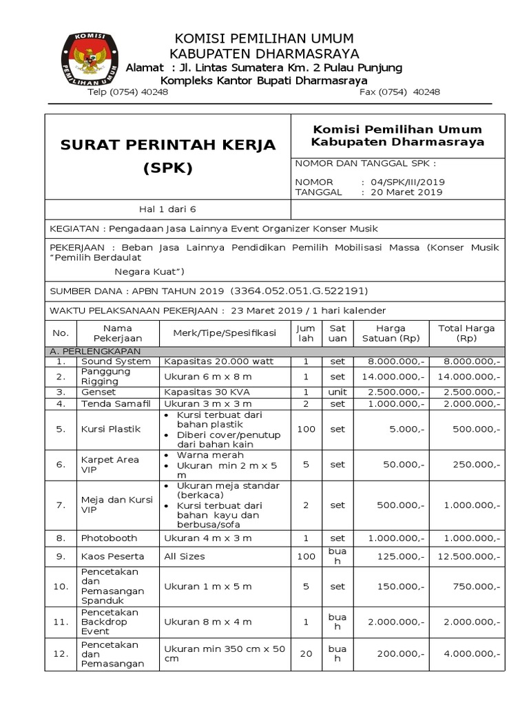 CONTOH - SPK Pengadaan Jasa Lainnya EO Konser Musik | PDF
