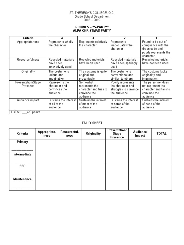 Christmas Party Rubrics | PDF | Economy And The Environment ...