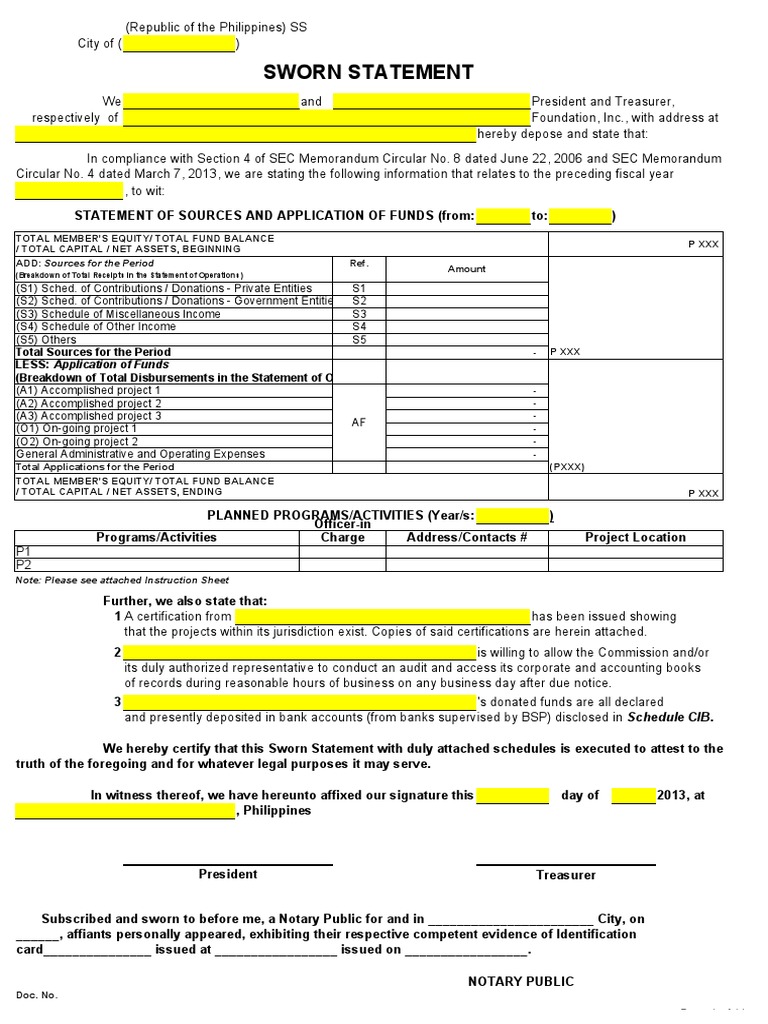 FN Sworn Statements Format v042513 | Download Free PDF | Investing ...
