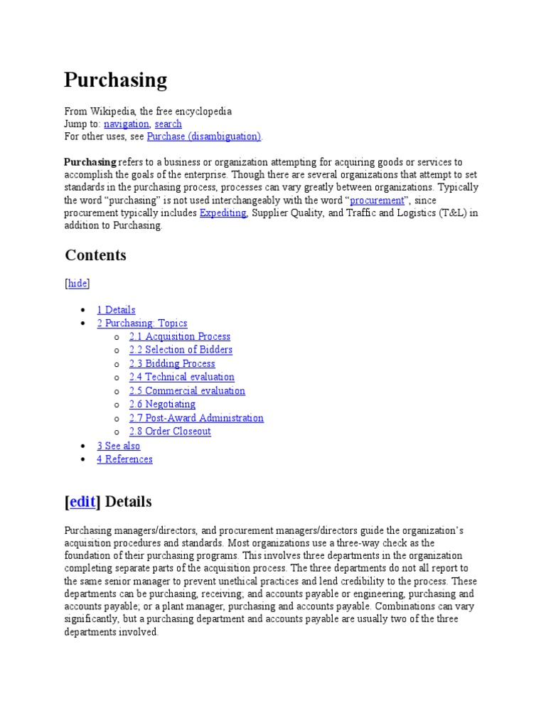 Purchasing: Purchasing Refers To A Business or Organization Attempting ...