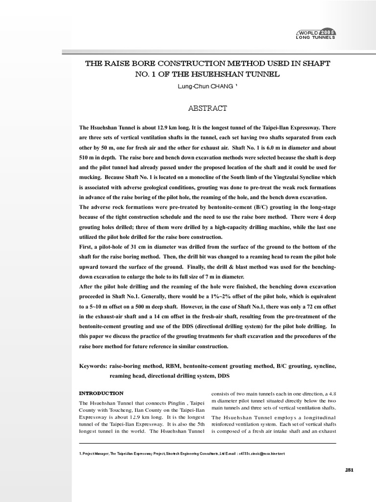 33the Raise Bore Construction Method Used in Shaft No. 1 of The ...