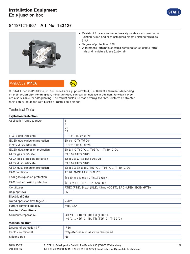 Data Sheet Junction Boxes 8118 121-807 GB | PDF | Electrical Connector | Manufactured Goods