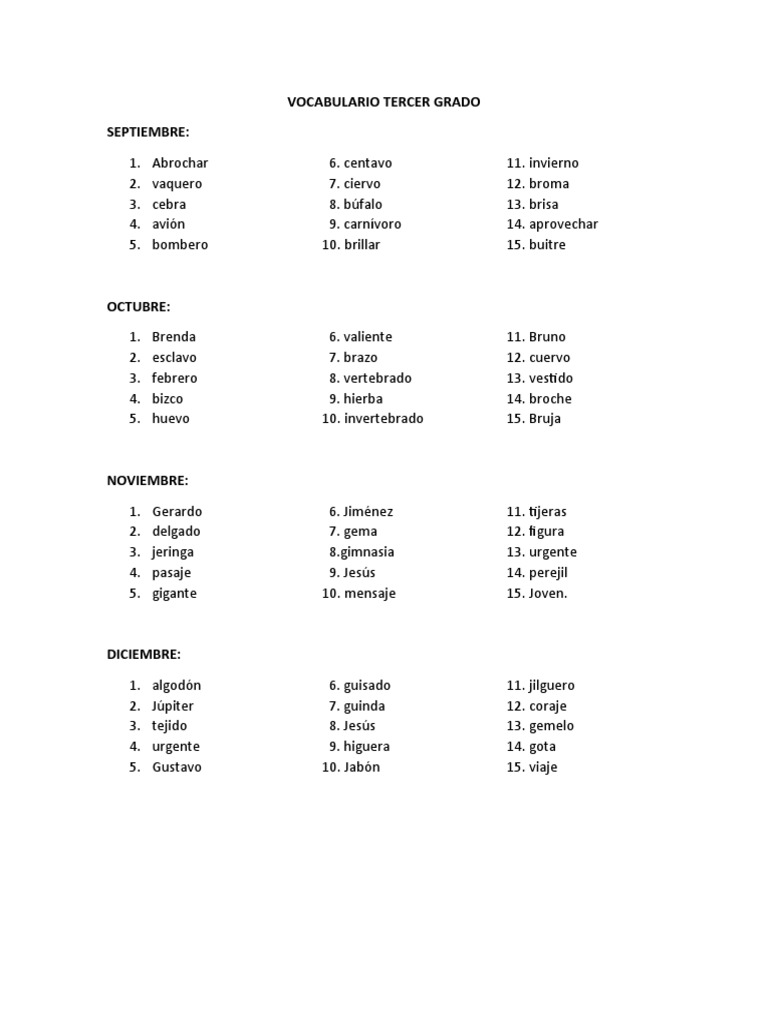 Vocabulario para Tercer Grado | PDF | Viajes y turismo | Hogar ...
