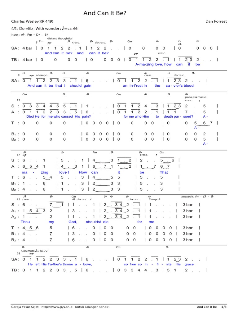 And Can It Be? - Not Angka Notation | PDF | Music Theory | Poetics