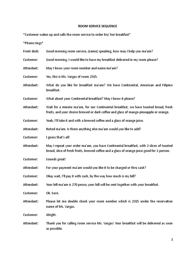 SCRIPT FBS Sequence ROOM SERVICE | PDF | Eating Behaviors Of Humans ...