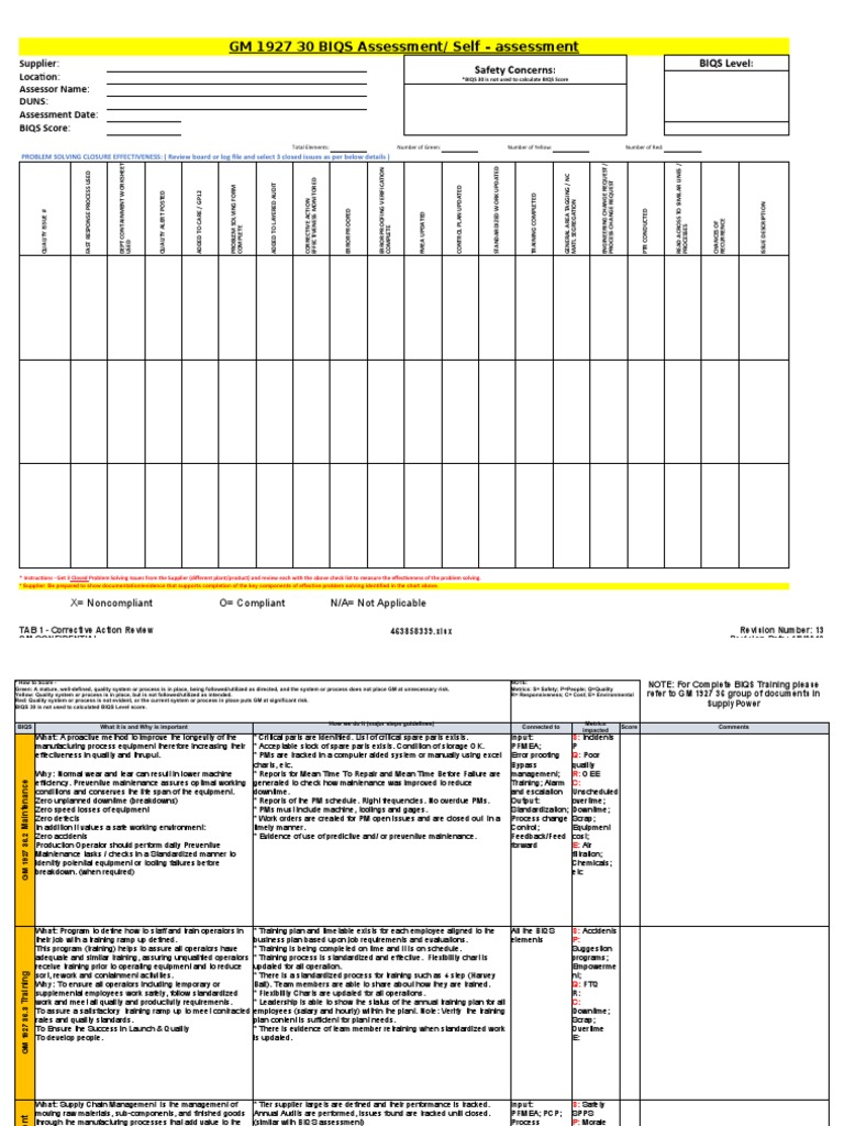 GM 1927 BIQS Assessment Overview | PDF | Supply Chain | Quality ...