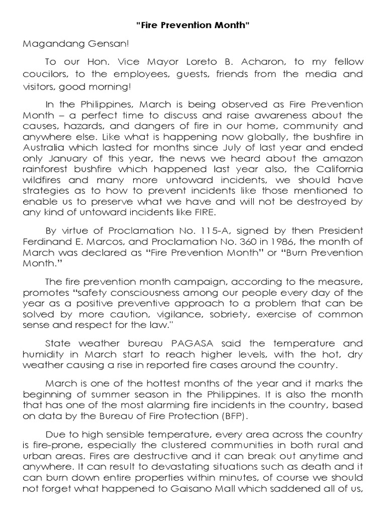 March Is Fire Prevention Month Speech | PDF | Wildfire | Fires