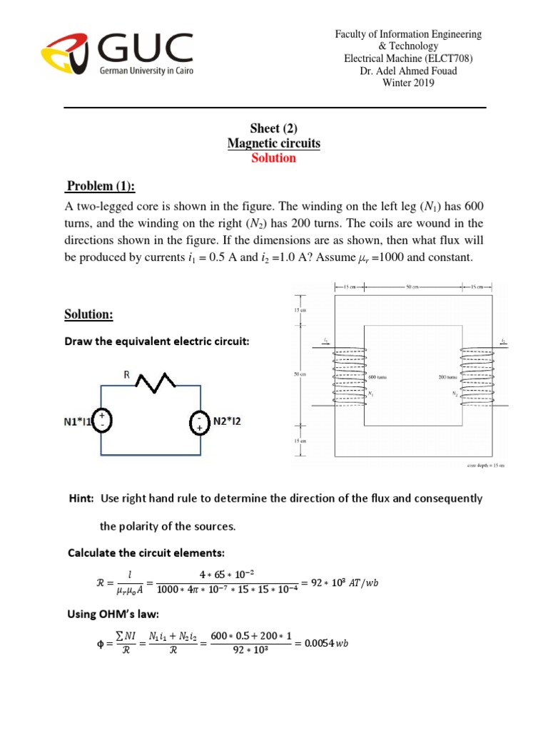 Magnetic Circuits - Sheet 2-Answers | PDF | Inductance | Inductor