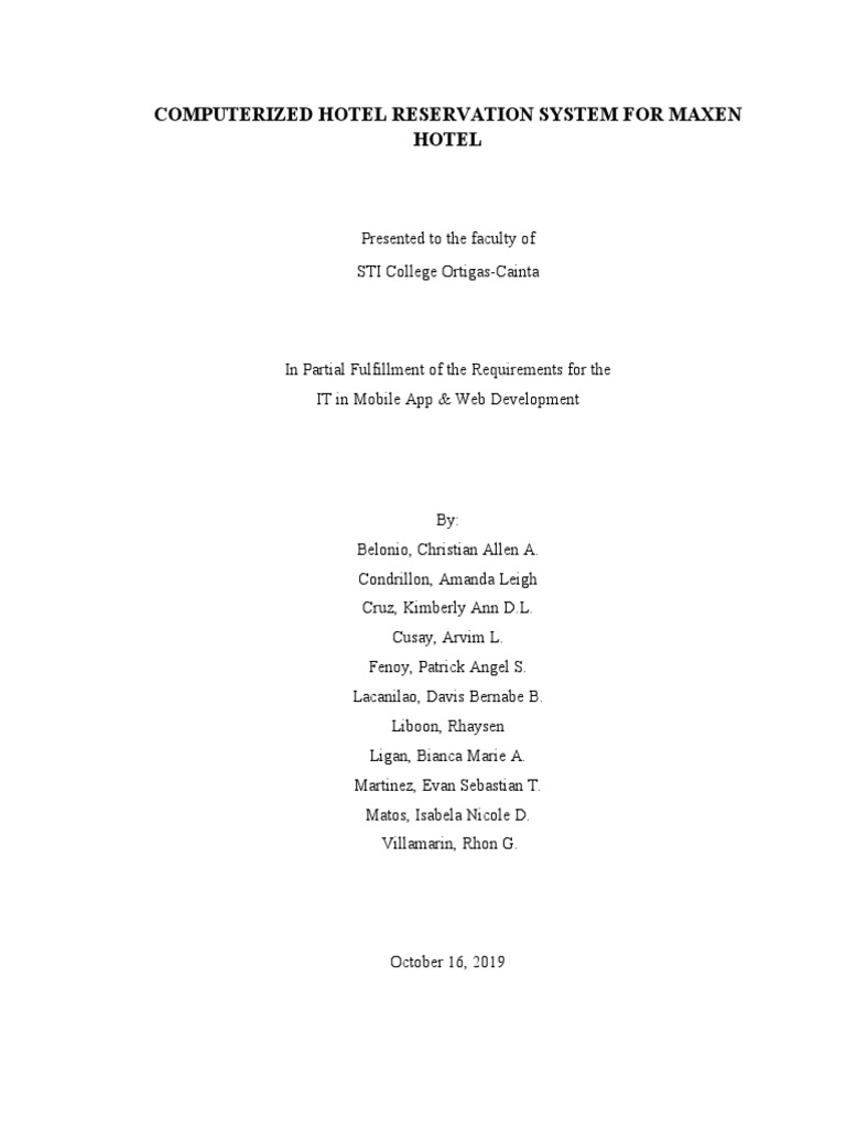 Computerized Hotel Reservation System For Maxen Hotel | PDF | Research Design | Data