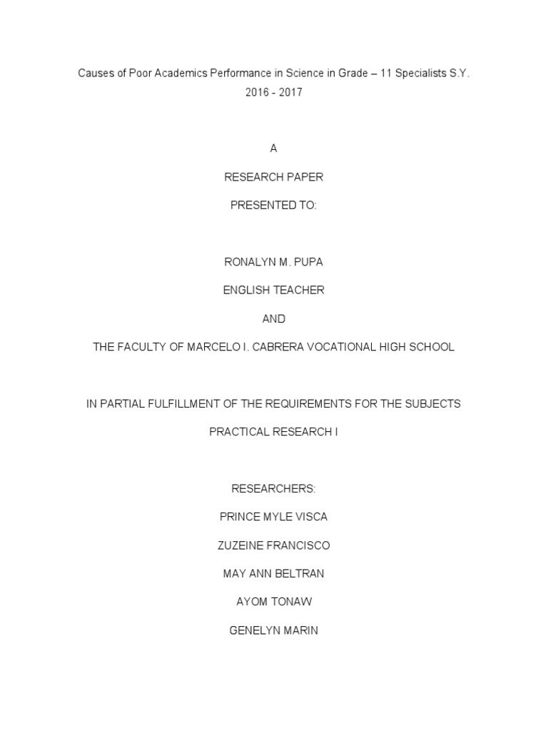 Causes of Poor Academics Performance in Science in Grade | PDF ...