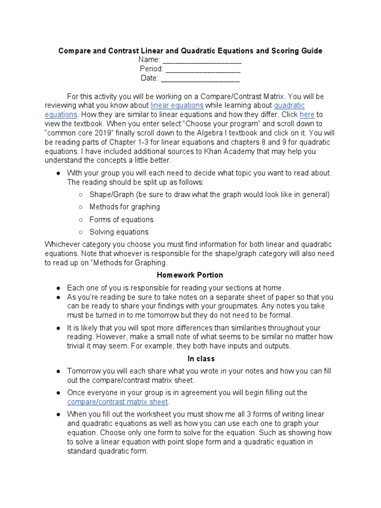 Linear Vs Quadratic Equations | PDF