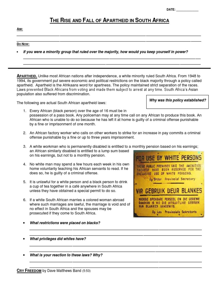 Apartheid in South Africa Mandela Global World History Common Core ...