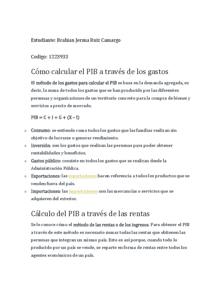 Cómo Calcular El PIB A Través de Los Gastos | PDF | Valor añadido ...