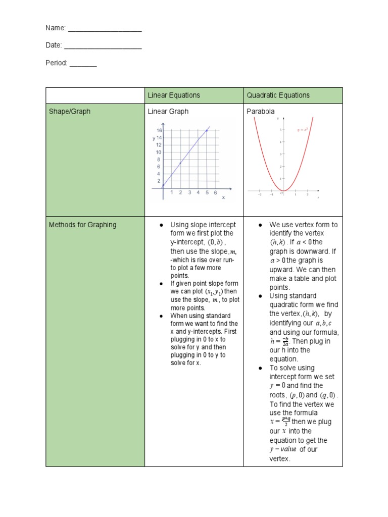 Example Compare Contrast Matrix | PDF | Quadratic Equation ...