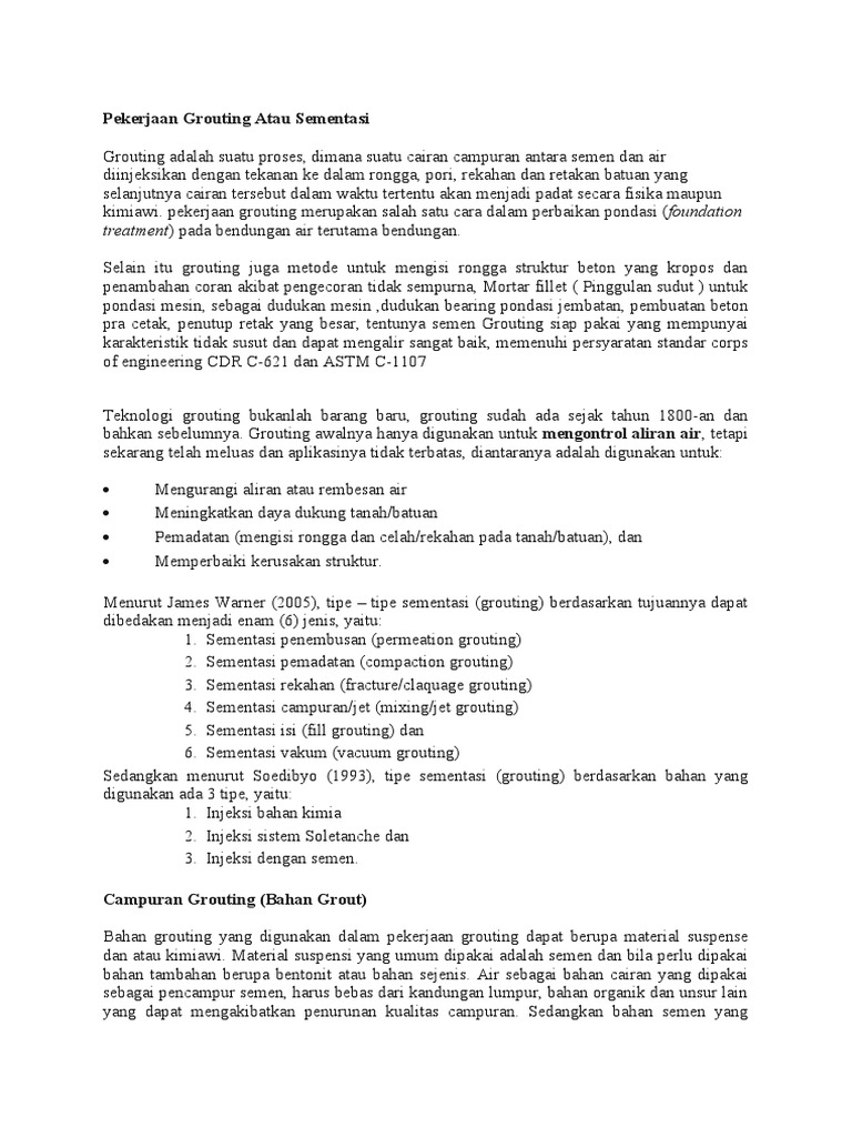 Proses dan Metode Pekerjaan Grouting | PDF
