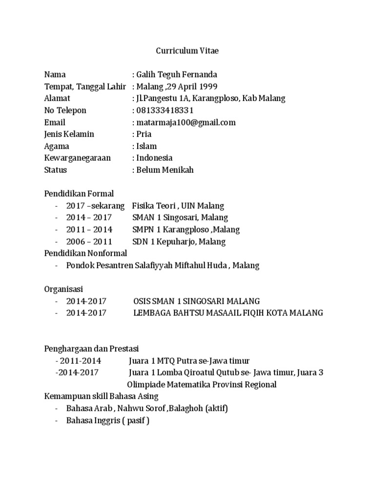 CV Galih | PDF