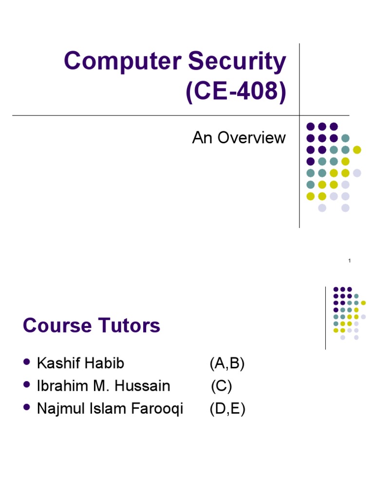 Computer Security (CE-408) : An Overview | PDF | Cryptography | Security