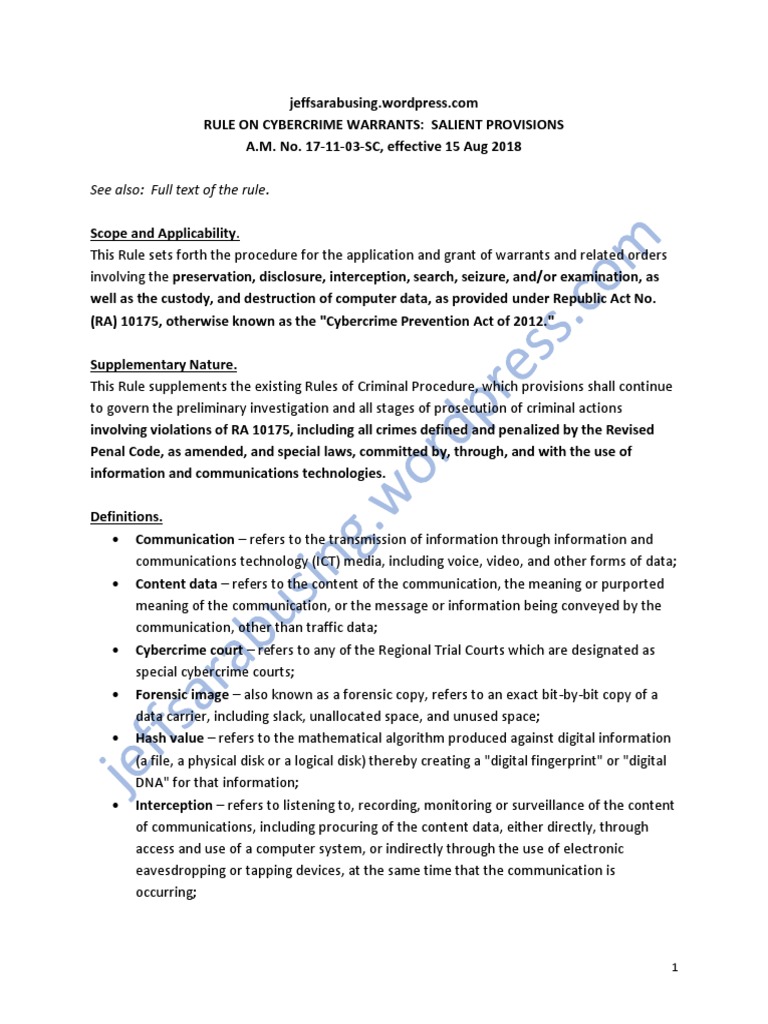 Rule On Cybercrime Warrants - Salient Provisions | PDF | Surveillance ...