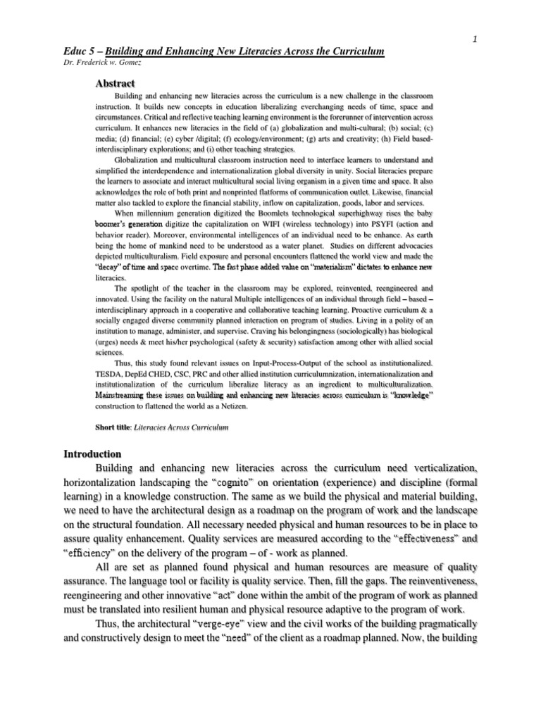 Building and Enhancing New Literacies Ac PDF | PDF | Curriculum | Teachers