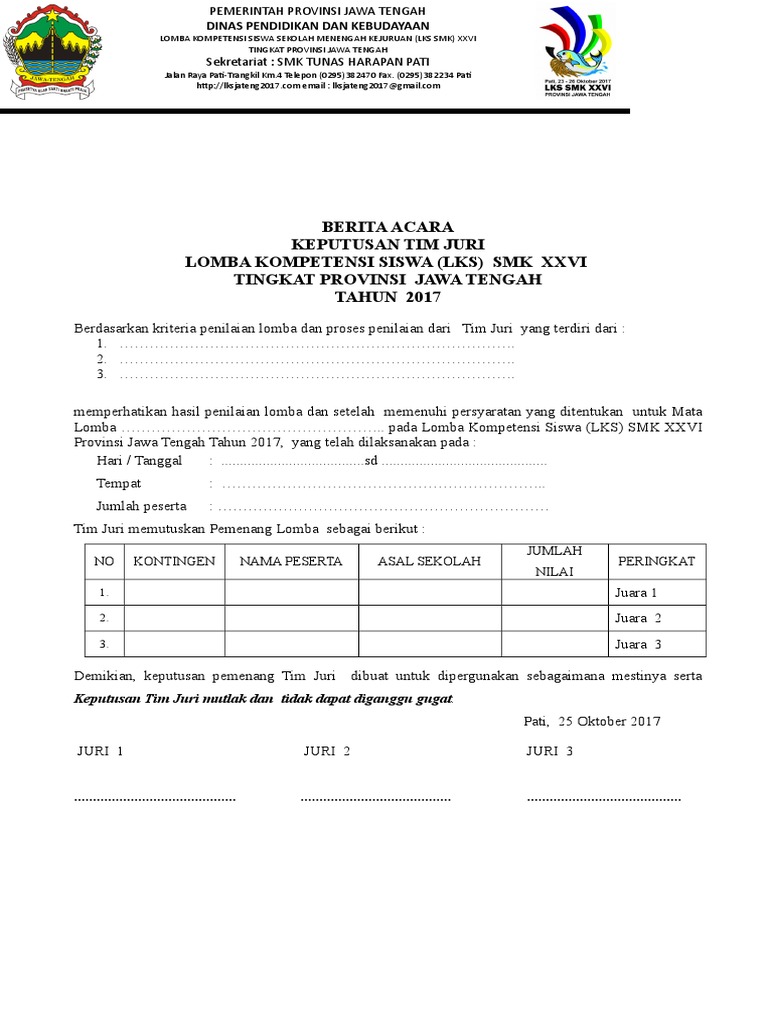 Berita Acara Juara LKS 2017 | PDF