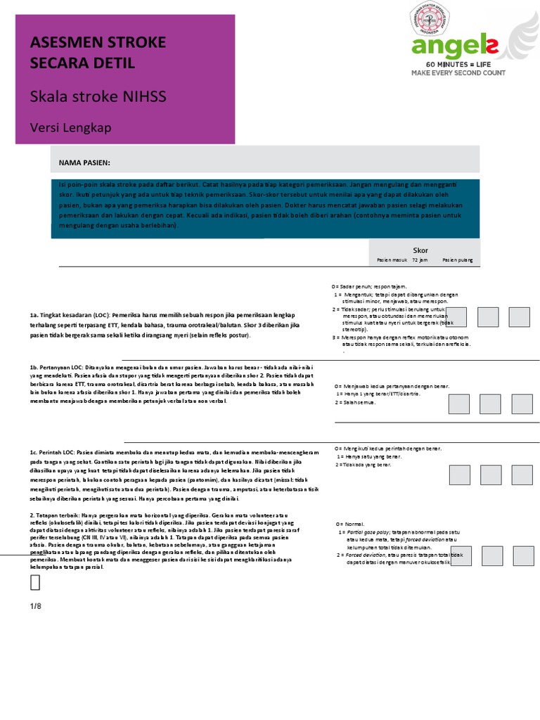 07I. NIHSS Stroke Assessment Form (LONG) - Indo | PDF