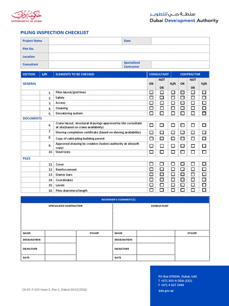 Piling-Inspection-Checklist - DDA Standart | PDF | Economic Sectors ...