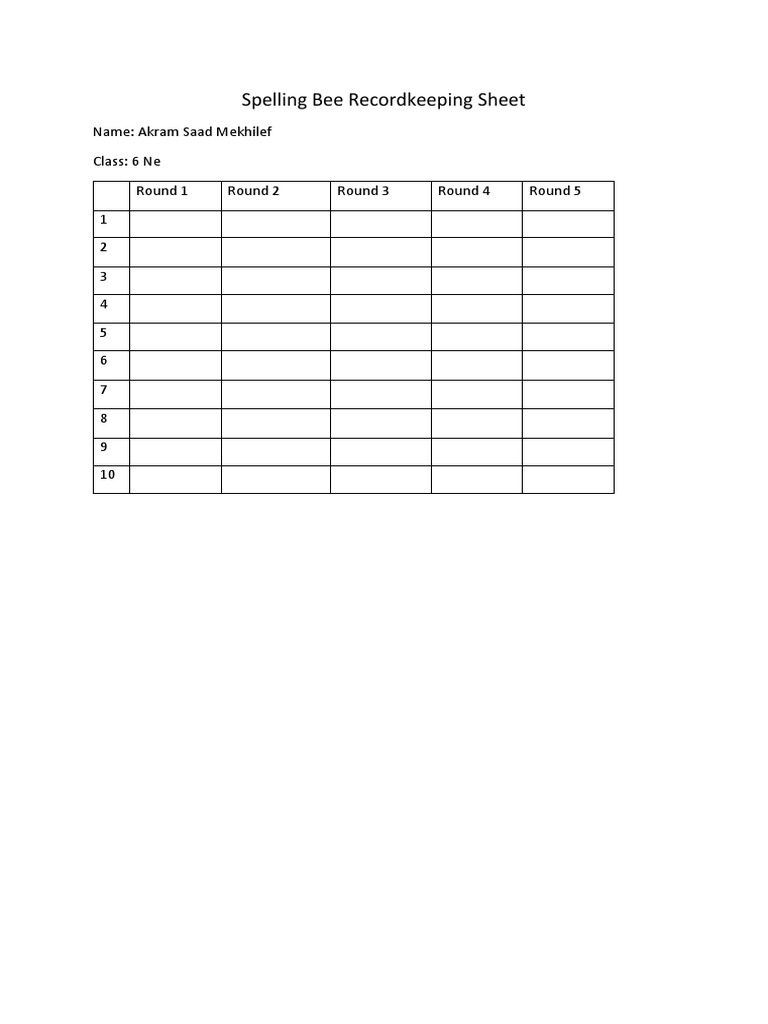 Spelling Bee Scorekeeping Template | PDF