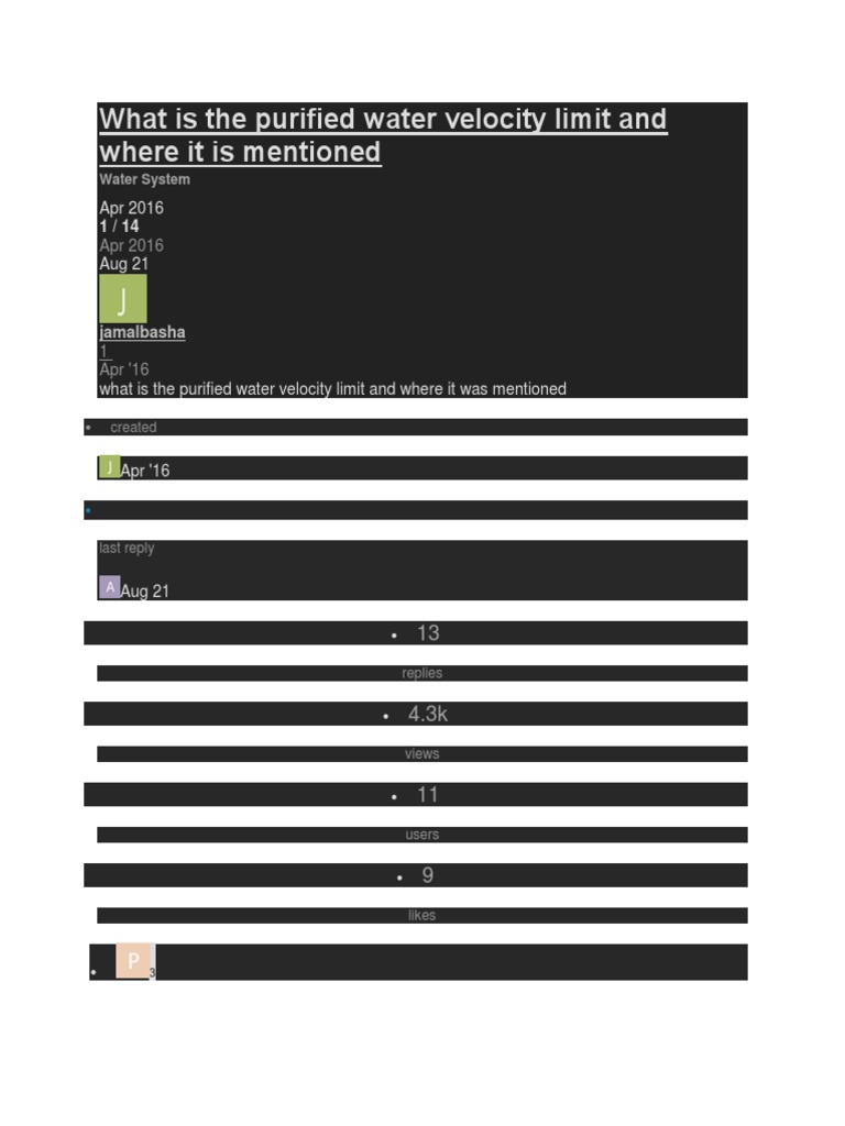 What Is The Purified Water Velocity Limit and Where It Is Mentioned ...