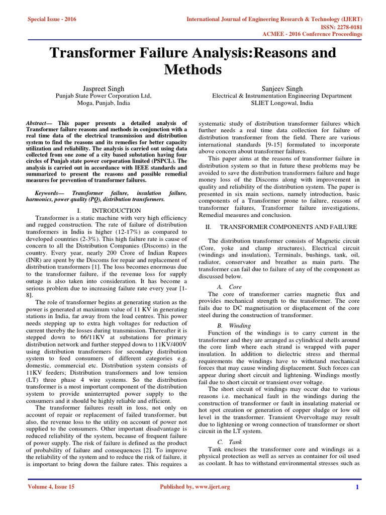 Transformer Failure Analysisreasons and Methods IJERTCONV4IS15021 PDF ...