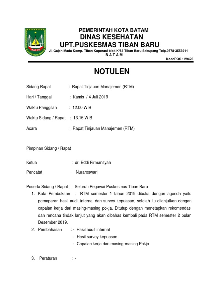 Contoh Notulen RTM | PDF