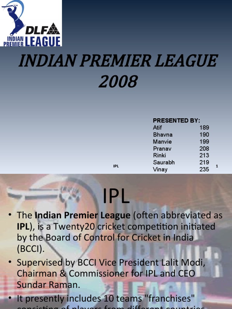 Indian Premier League 2008: Presented by | PDF | Cricket Competitions ...