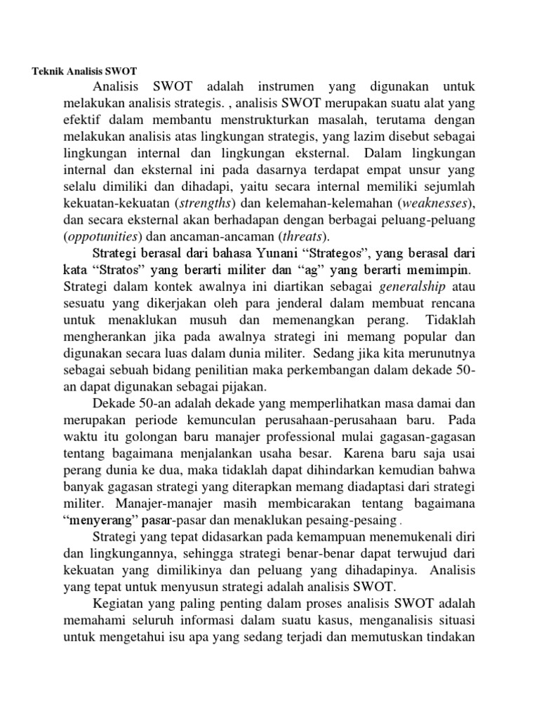 Teknik Analisis SWOT | PDF | Karier & Perkembangan