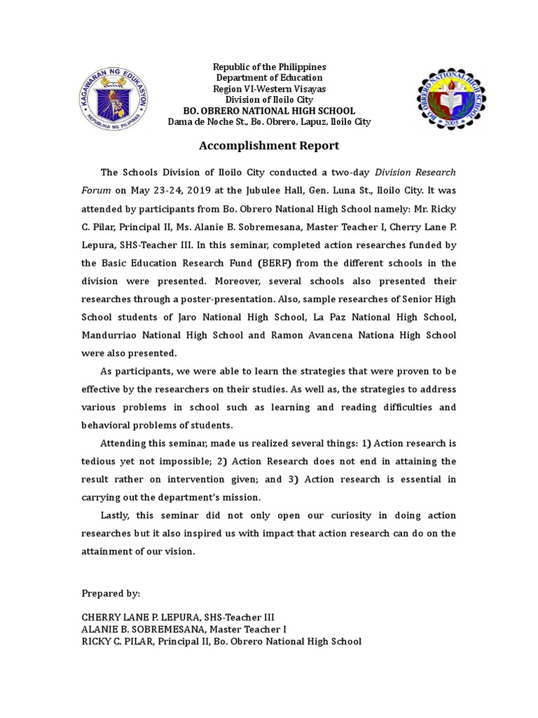 Accomplishment Report On Research Forum | PDF