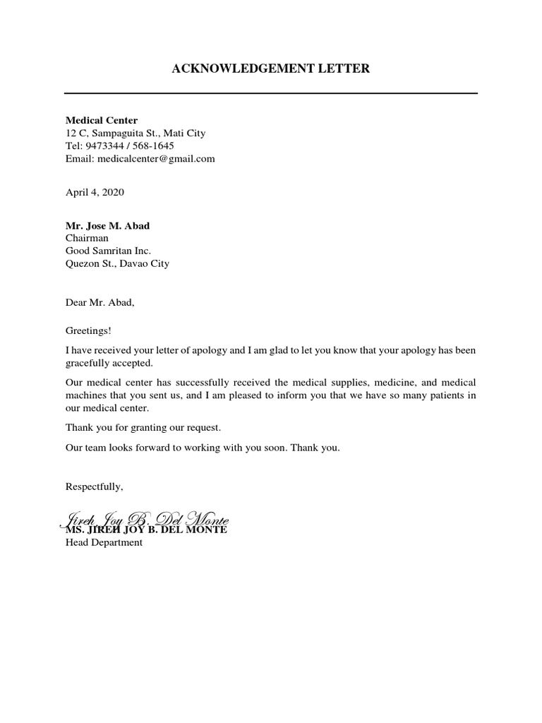 A Letter of Acknowledgement | PDF