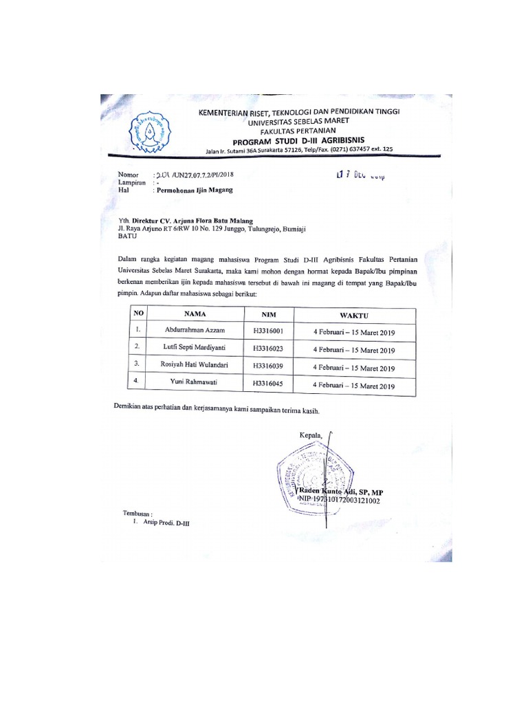 Proposal Magang CV ARJUNA FLORA (Azzam, Rosiyah, Lutfi, Yuni) | PDF
