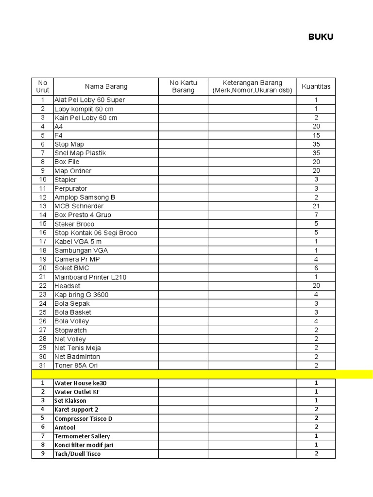 Buku Catatan Inventaris Barang | PDF | Consumer Goods | Equipment
