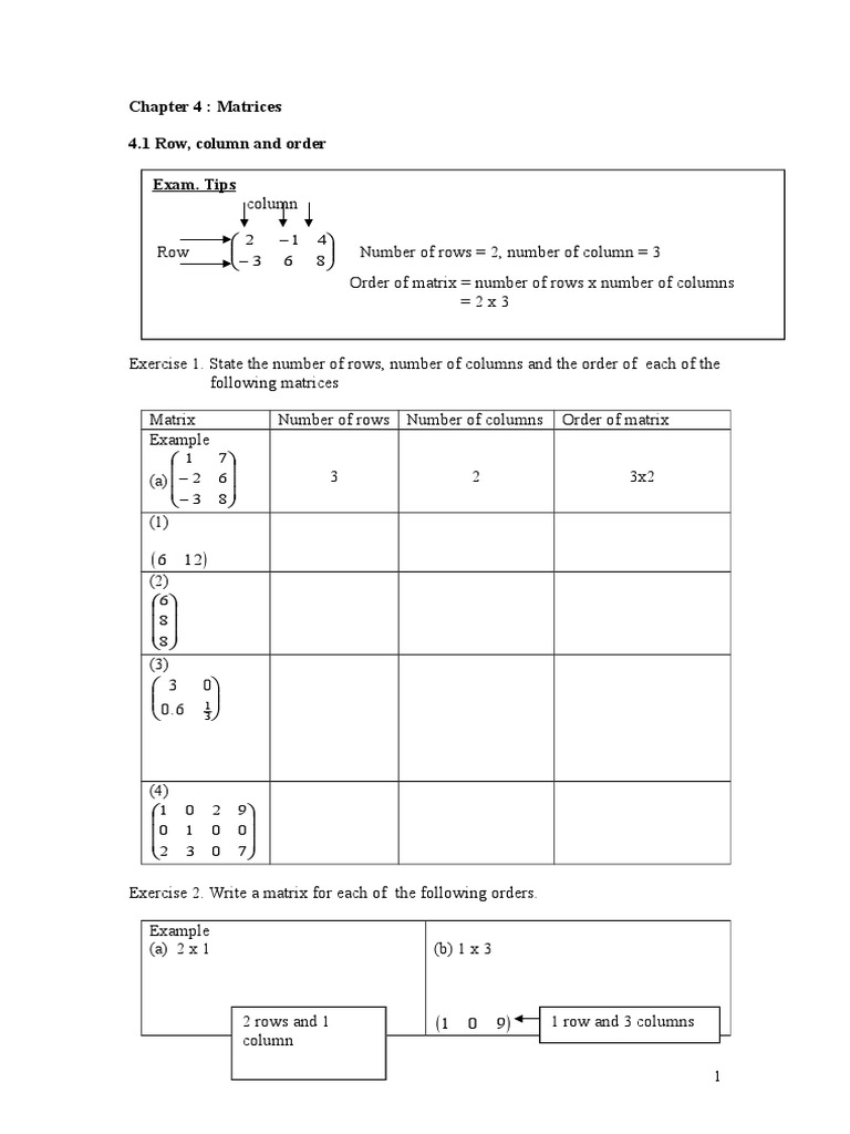 Chapter 4 Matrices Form 5 | PDF | Matrix (Mathematics) | Mathematical ...