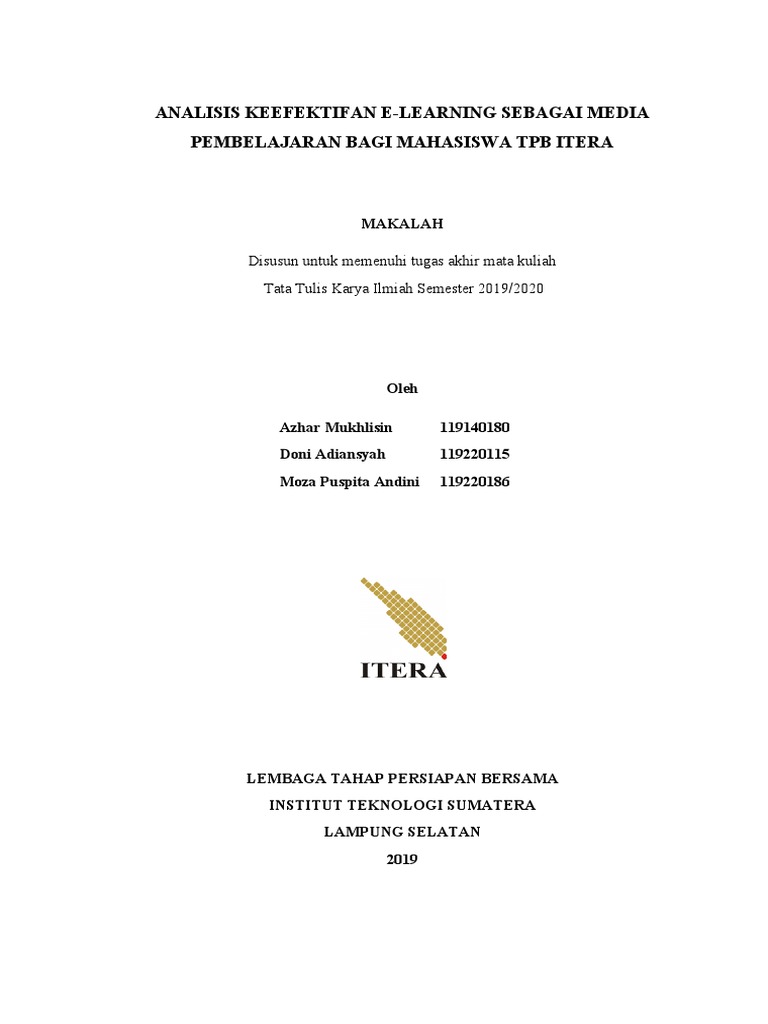 Analisis Keefektifan E-Learning Sebagai Media Pembelajaran Bagi Mahasiswa TPB Itera | PDF | Komputer
