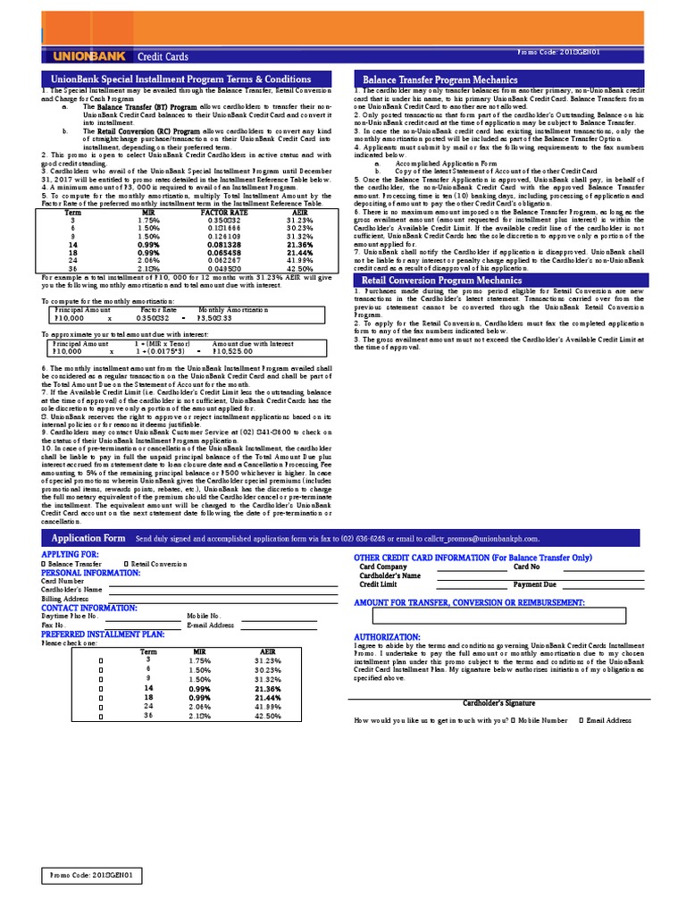 Unionbank 2018 Retail Conversion and Balance Transfer | PDF | Credit ...