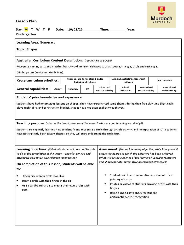 Circle Lesson Plan | PDF | Educational Technology | Curriculum