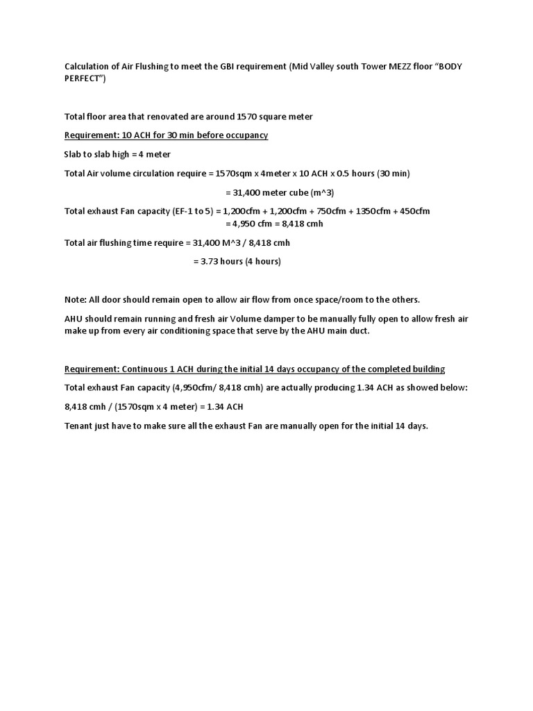 Air Flushing Calculation for GBI Compliance | PDF | Home & Garden