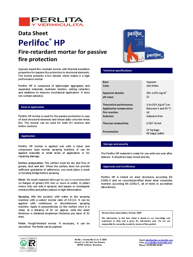Perlifoc HP - Data Sheet | Download Free PDF | Mortar (Masonry) | Concrete