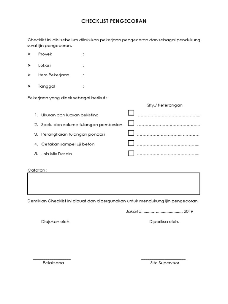Checklist Pengecoran | PDF