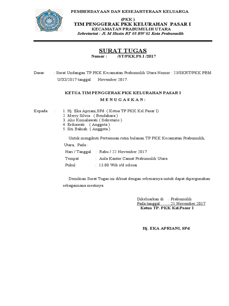 Surat Tugas Dan SPPD PKK | PDF