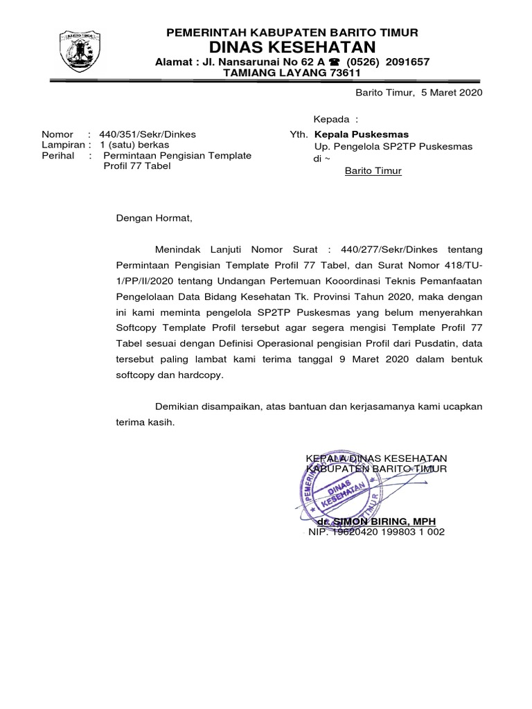 Contoh Surat Permintaan Data Profil 2 | PDF