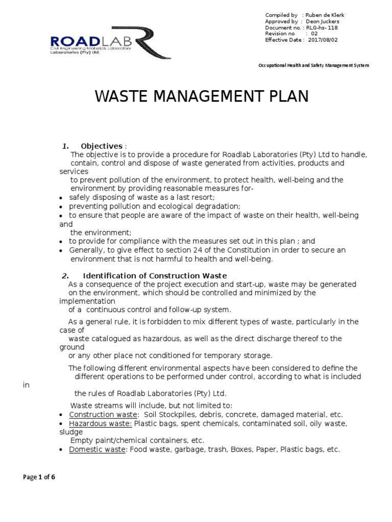 Waste Management Plan | PDF | Waste | Pollution