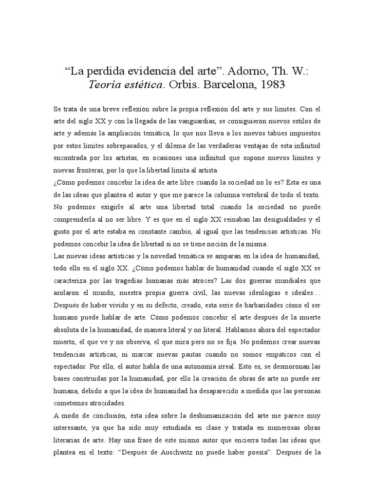 Pérdida del arte y vanguardias del XX | PDF | Autor | Artes (general)